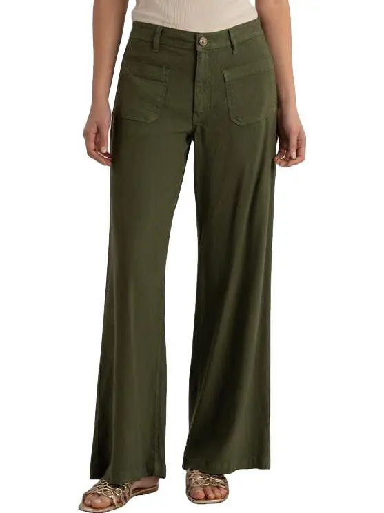 Kut From The Kloth High Waist Wide Leg Linen Blend Pants - Forest