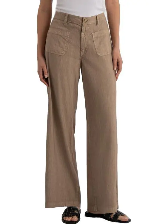 Kut From The Kloth High Waist Wide Leg Linen Blend Pants - Khaki