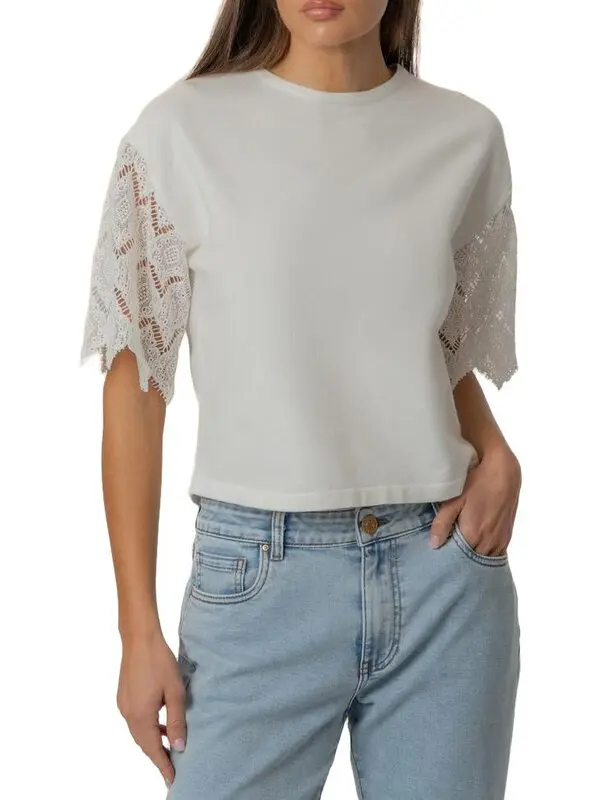 Kut From The Kloth Coco Lace Sleeve Top - White