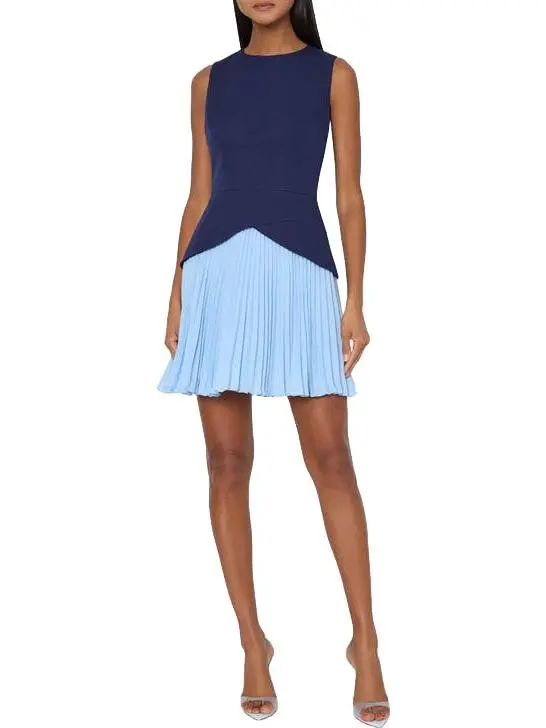 MILLY Haddy Colorblock Pleated Minidress - Navy