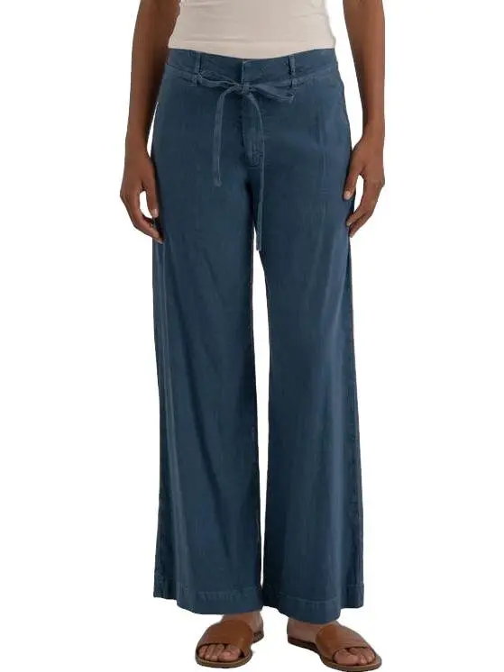 Kut From The Kloth Meg Drawstring Wide Leg Linen Blend Pants - Coastal Blue