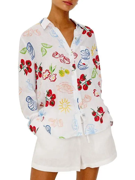 Rails Charli Antipasti Print Linen Blend Button-up Shirt - White Antipasti