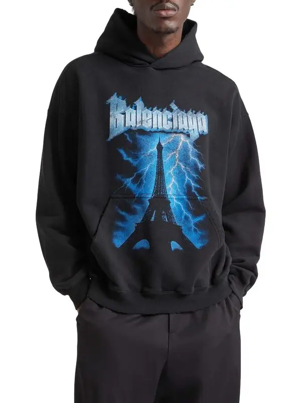 Balenciaga Paris Thunderstorm Graphic Hoodie - 1000 Black