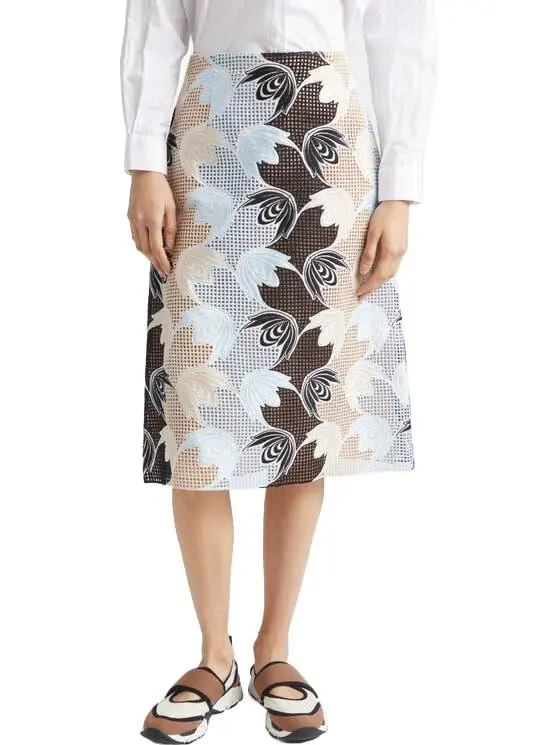 Marni Floral Broderie Anglaise Midi Skirt - Riw01 Lily White