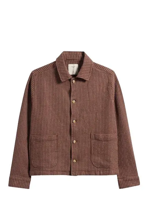 PERCIVAL Sorrento Pinstripe Cotton & Linen Button-up Overshirt - Brown