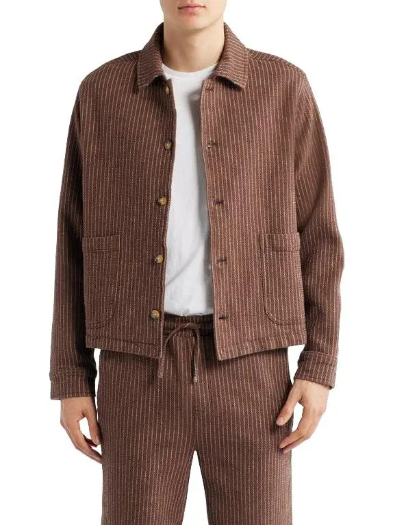 PERCIVAL Sorrento Pinstripe Cotton & Linen Button-up Overshirt - Brown