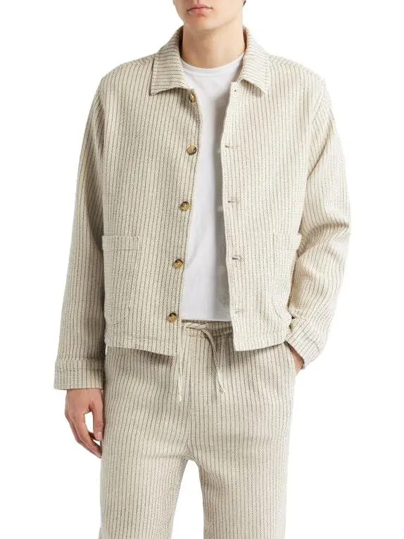 PERCIVAL Sorrento Pinstripe Cotton & Linen Button-up Overshirt - Ecru