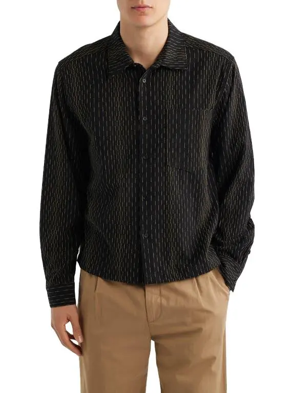 PERCIVAL Leland Stripe Boxy Button-up Shirt - Black