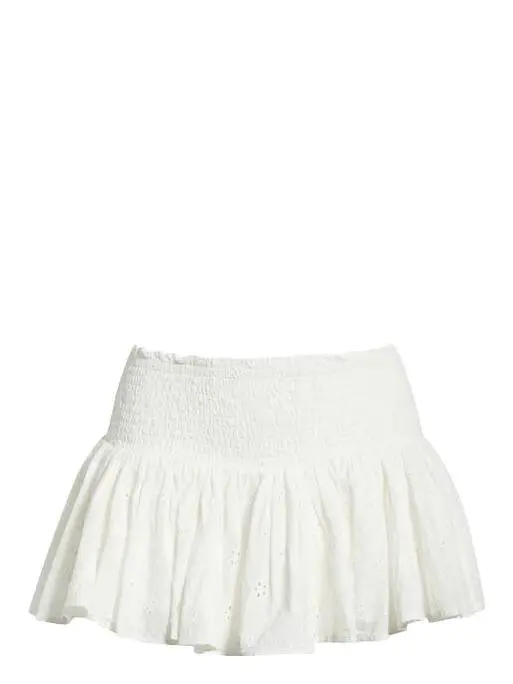 BDG URBAN OUTFITTERS Immy Eyelet Smocked Bubble Skort - White