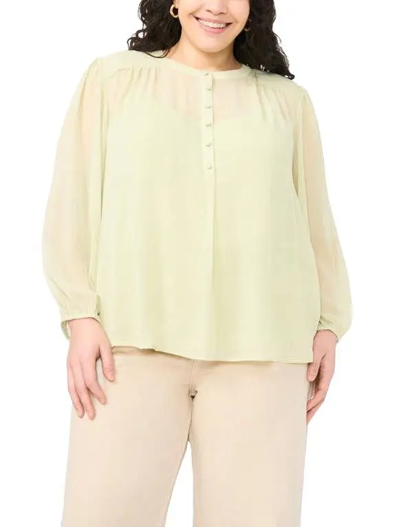 Vince Camuto Shirred Yoke Crinkle Chiffon Top - Lily Green