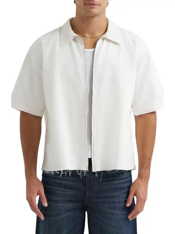 LEEM Denim Short Sve Zip-up Shirt - White