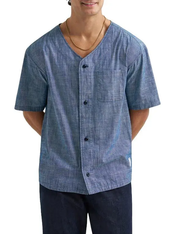 LEEM Chambray Button-up Baseball Shirt - Light Wash Chambray