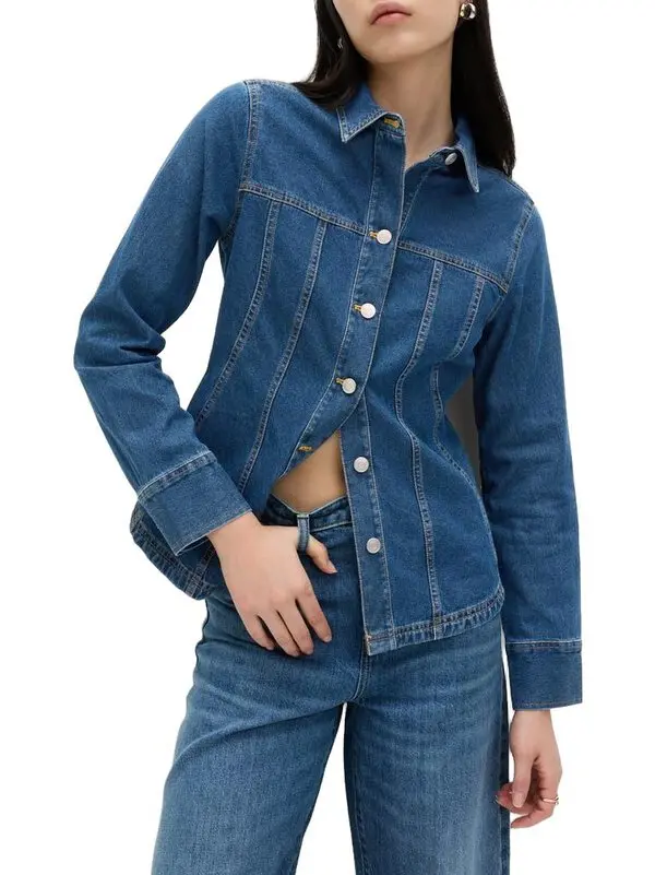 M&s Denim Corset Shirt - Blue Denim