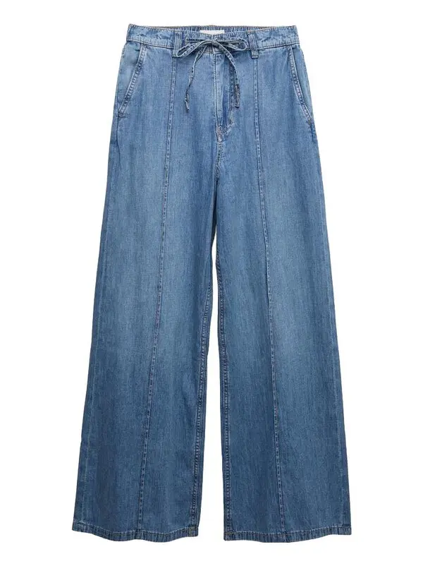 PER UNA BY M&S Pintuck Wide Leg Jeans - Medium Indigo Blue