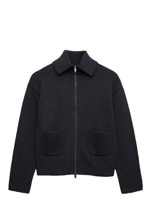 M&s Point Collar Knit Jacket - Midnight Navy Blue