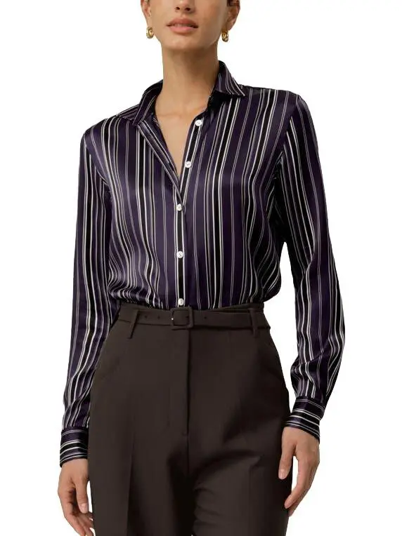 Lilysilk Striped Silk Charmeuse Shirt - Amethyst
