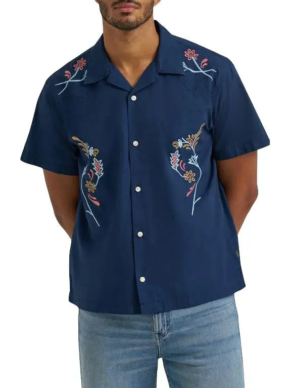 Wrangler Embroidered Camp Shirt - Navy Floral