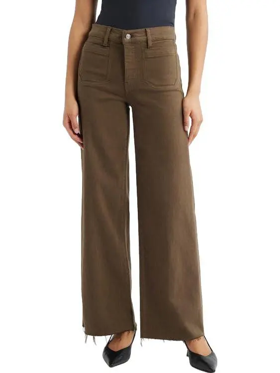 FRAME Le Slim Palazzo Modernist Pocket Wide Leg Jeans - Sagebrush Raw Fray