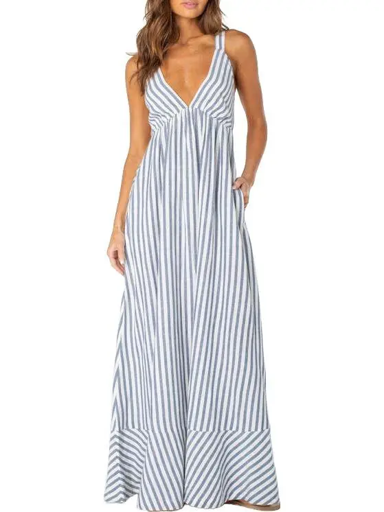 Roxy Wilder Coast Stripe Maxi Sundress - Blue Horizon