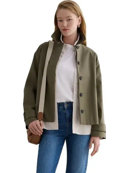 HOBBS LONDON Collared Cropped Trench Coat - Olive Green