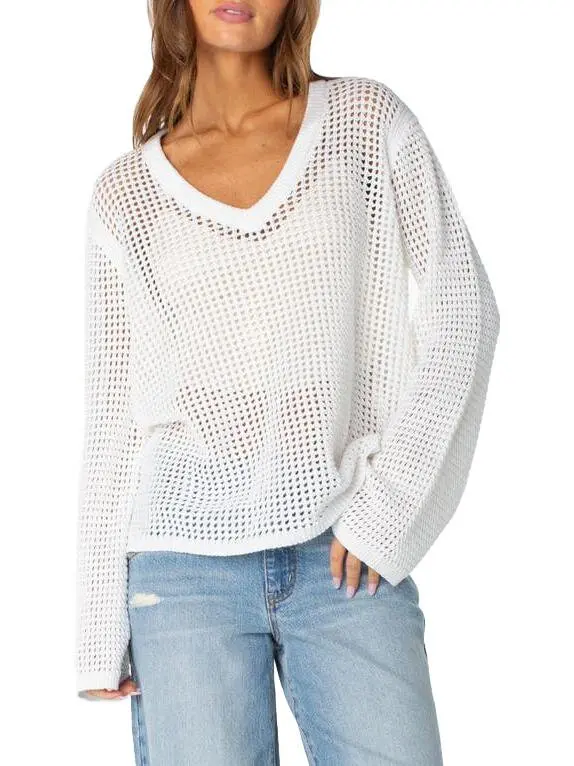 Roxy Open Knit V-neck Top - Cloud Dancer