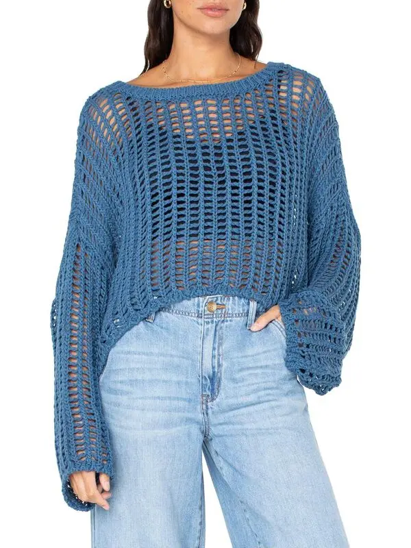 Roxy Lost At Sea Open Stitch Crop Sweater - Captain Blue
