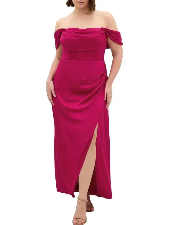 City Chic Off-the-shoulder Maxi Dress - Framboise