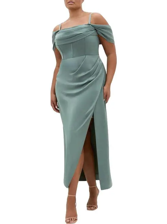 City Chic Off-the-shoulder Maxi Dress - Sage