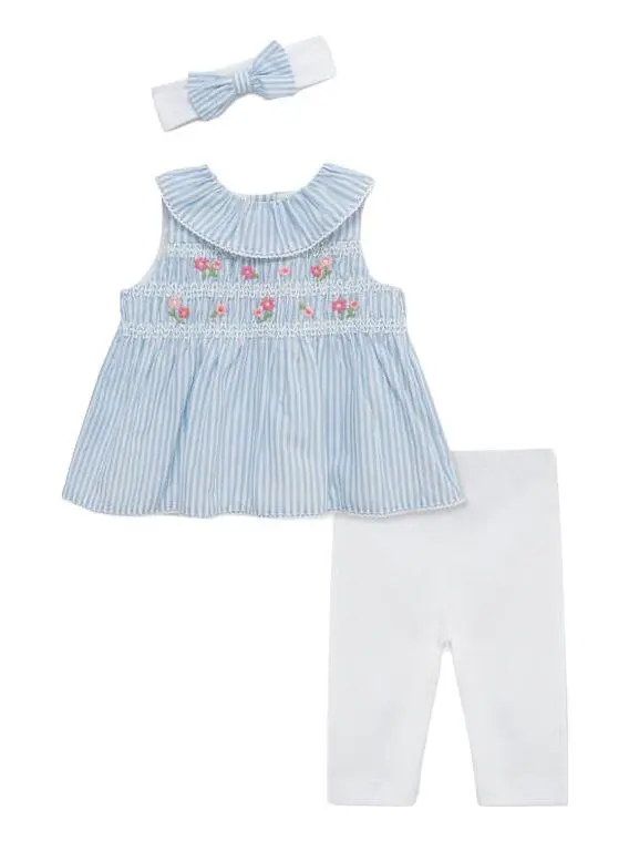LITTLE ME Floral Smocked Tunic Set - Blue/white