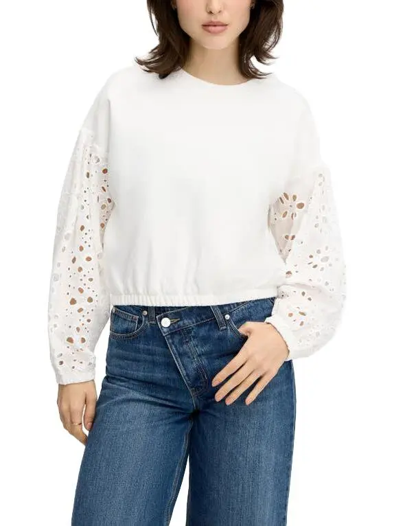 Sam Edelman Eyelet Mixed Media Sweatshirt - Bright White