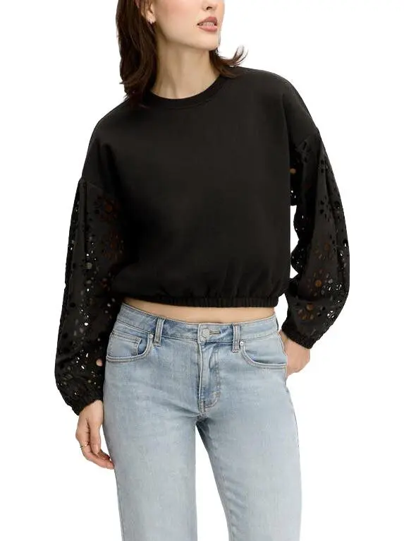 Sam Edelman Eyelet Mixed Media Sweatshirt - True Black