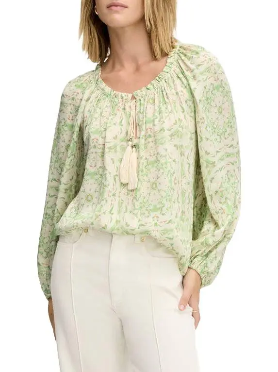Sam Edelman Gathered Boho Woven Shirt - Willow Geo Floral Scarf
