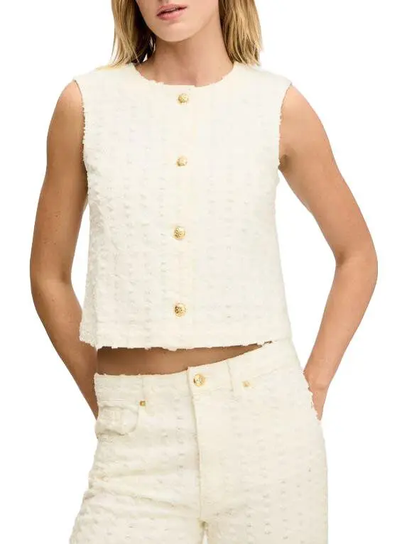 Sam Edelman Sleeveless Distressed Denim Crop Top - Ecru