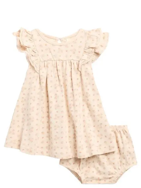 QUINCY MAE Lace Trim Ruffle Organic Cotton Dress With Bloomers - Ecru