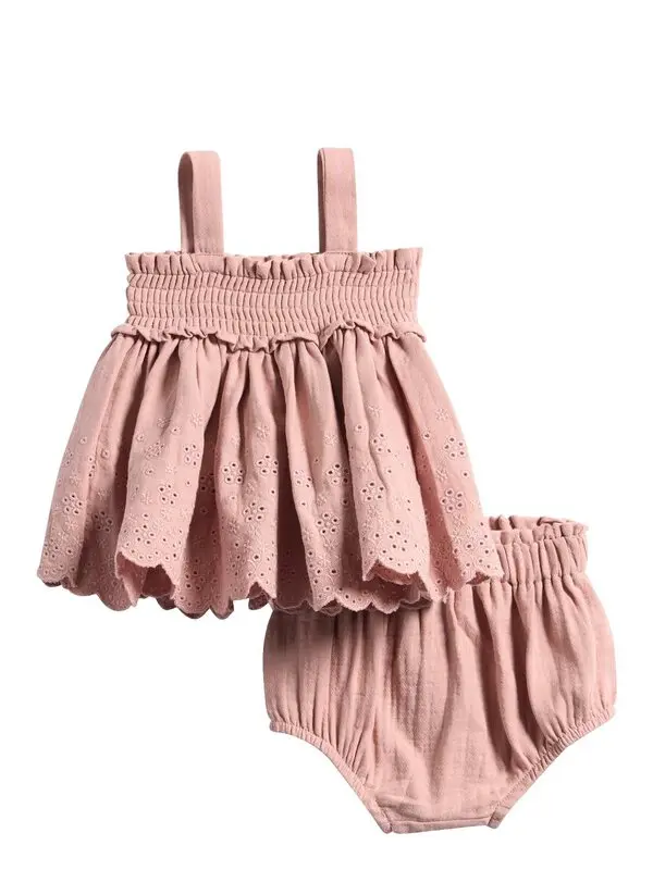 QUINCY MAE Embroidered Eyelet Organic Cotton Top And Bloomers - Mauve