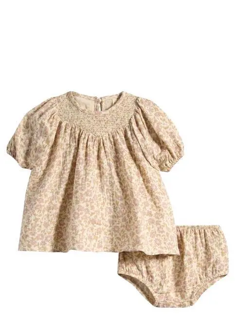QUINCY MAE Carina Smocked Dress & Bloomers Set - Natural