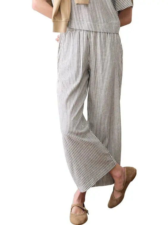Marine Layer Allison Stripe Pull-on Crop Wide Leg Hemp Blend Pants - India Ink Stripe