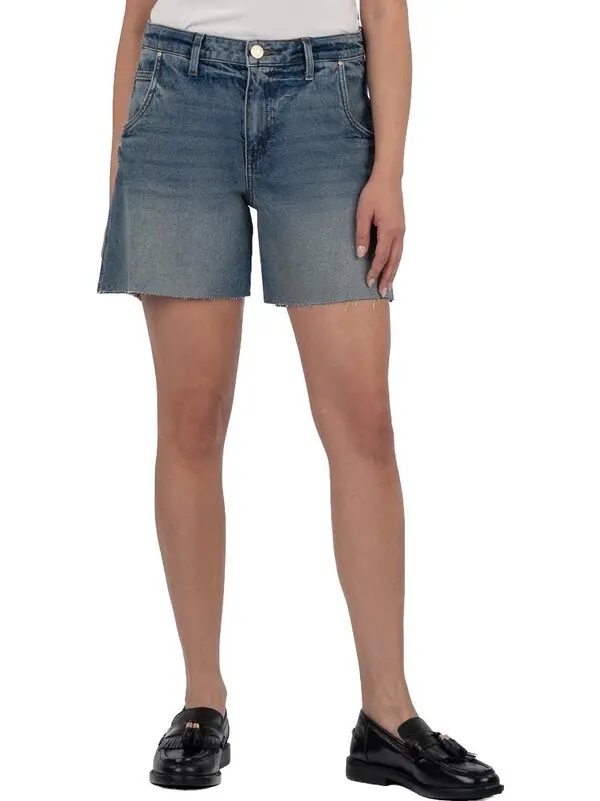 Kut From The Kloth Mid-rise Denim Bermuda Shorts With Raw Hem - Intensity