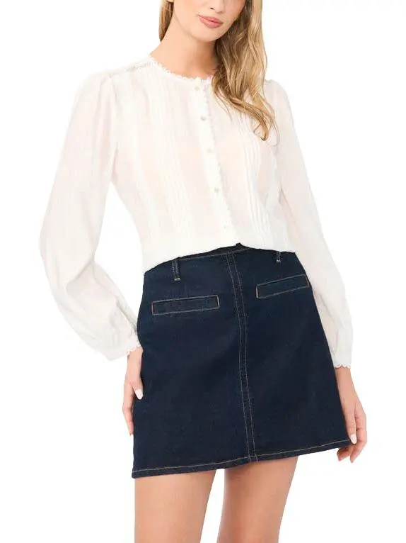 Vince Camuto Lace-trimmed Pintuck Blouse - Ultra White