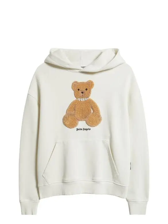 Palm Angels Bear Cotton-blend Hoodie - Off White Brown