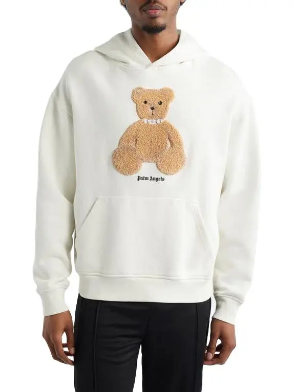Palm Angels Bear Cotton-blend Hoodie - Off White Brown