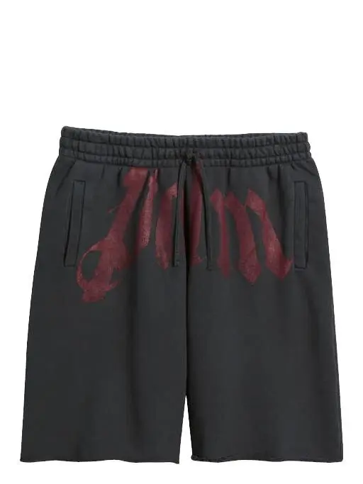 Palm Angels Big Logo Graphic Sweat Shorts - Black Burgundy