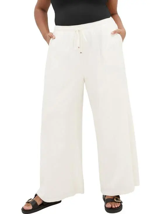 City Chic Holly Wide Leg Linen Blend Drawstring Pants - Ivory