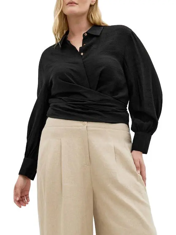 City Chic Rosabella Tie Hem Shirt - Black
