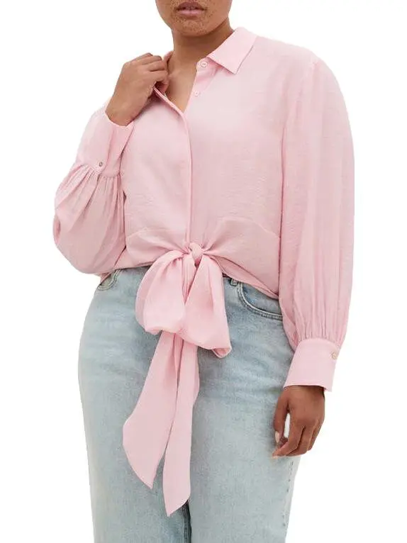 City Chic Rosabella Tie Hem Shirt - Heavenly Pink