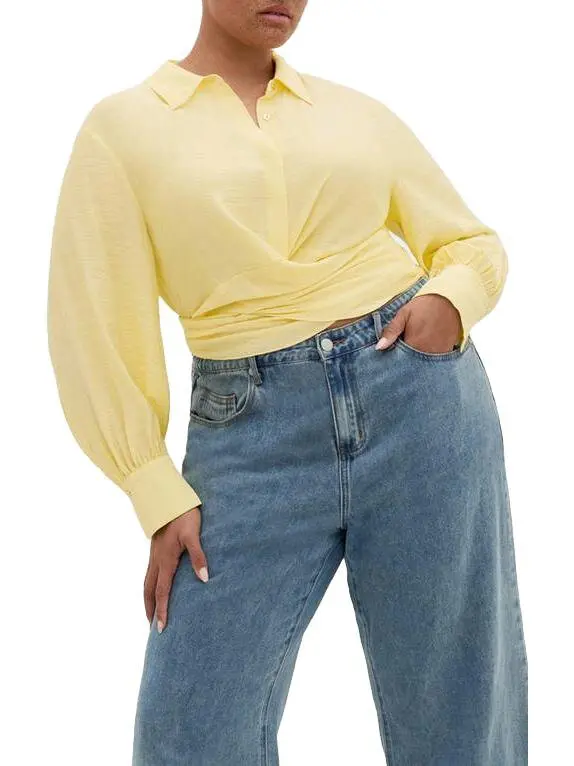 City Chic Rosabella Tie Hem Shirt - Lemon Drop
