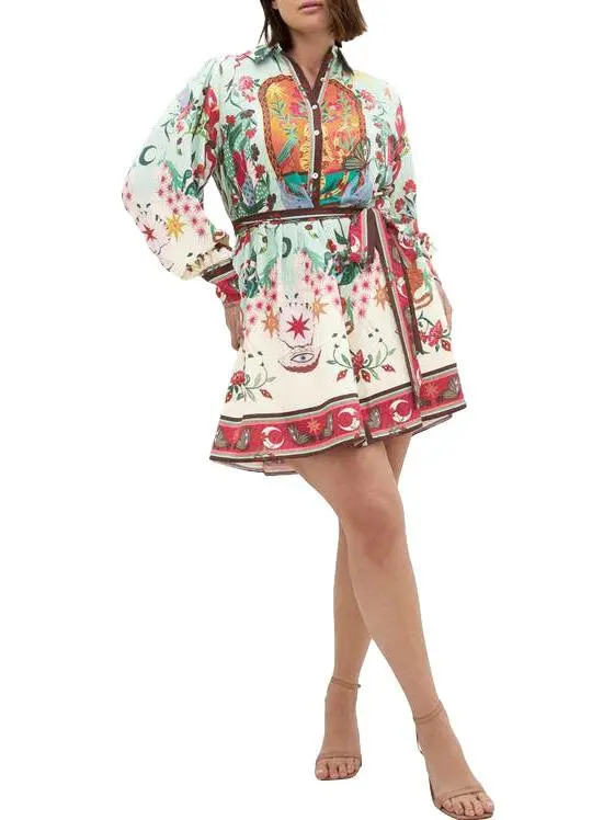 City Chic Printed Long Sleeve Shirtdress - Hero Dreamscape
