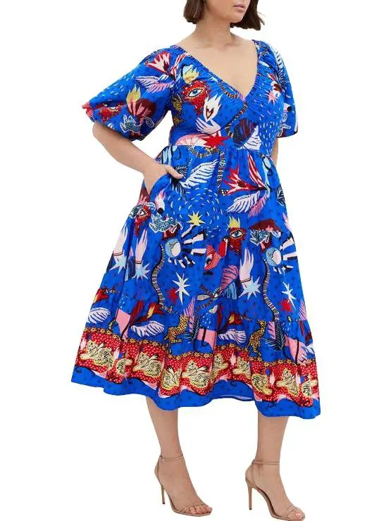City Chic Simona Printed Cotton Midi Dress - Calista