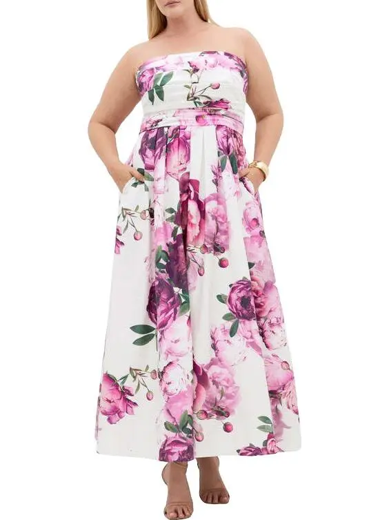 City Chic Rosalee Floral Maxi Dress - Ivory Multi Bloom