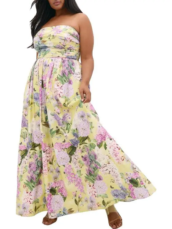 City Chic Rosalee Floral Maxi Dress - Lemon Hydrangea